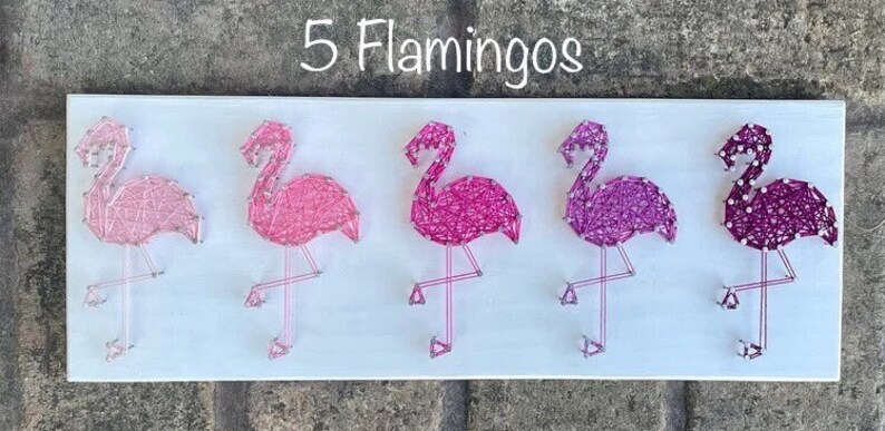 5 Flamingos Ombré String Art // Five Flamingo Decor - Etsy