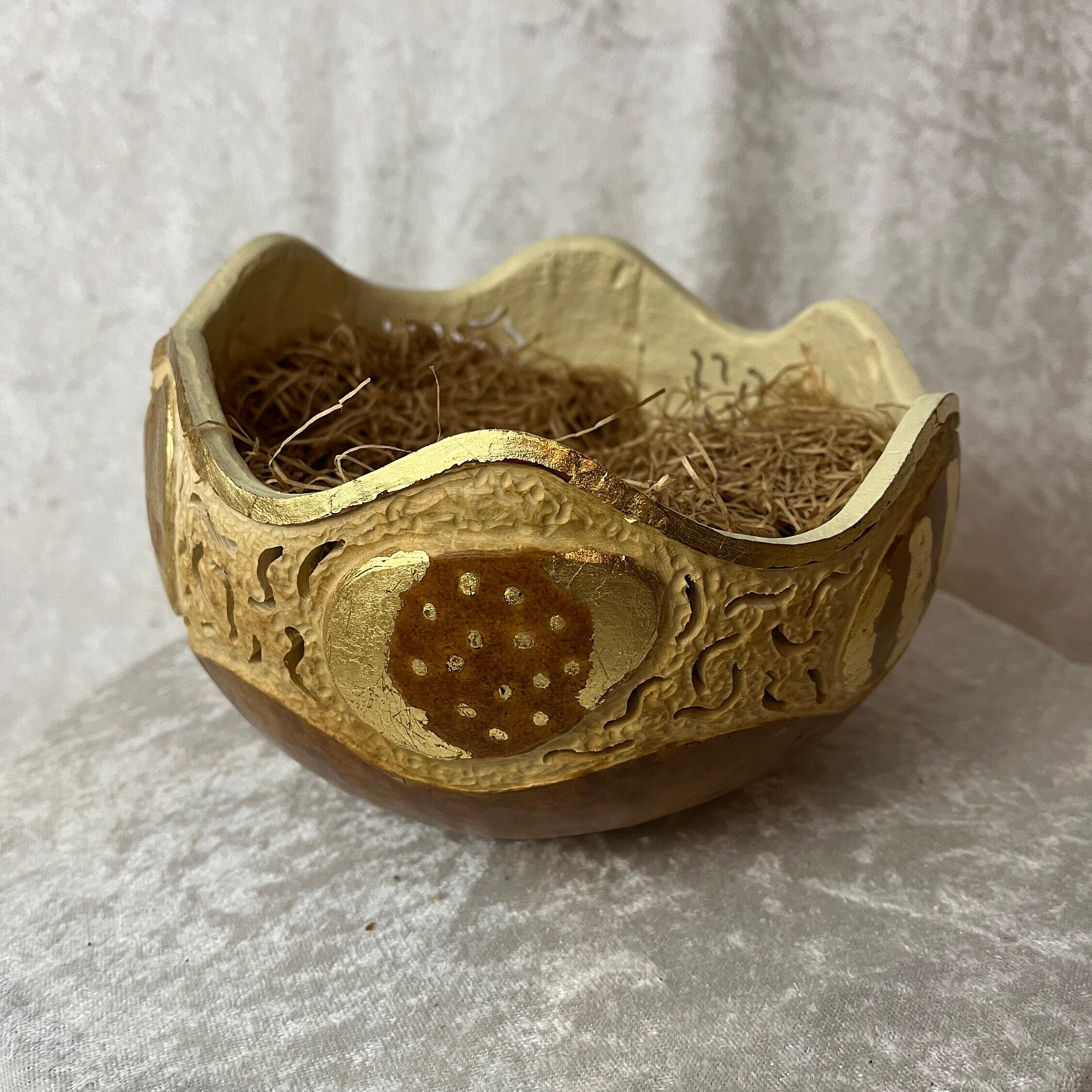 Easter Bowl Made From a Gourd. Carved and Filigree Cutwork Around the ...