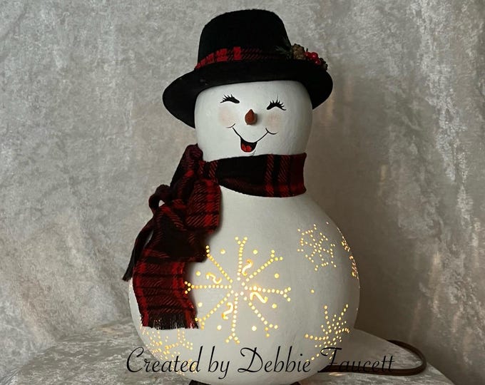 Happy Snowman Lamp. Made From a Preserved Gourd With LED Lighting ...