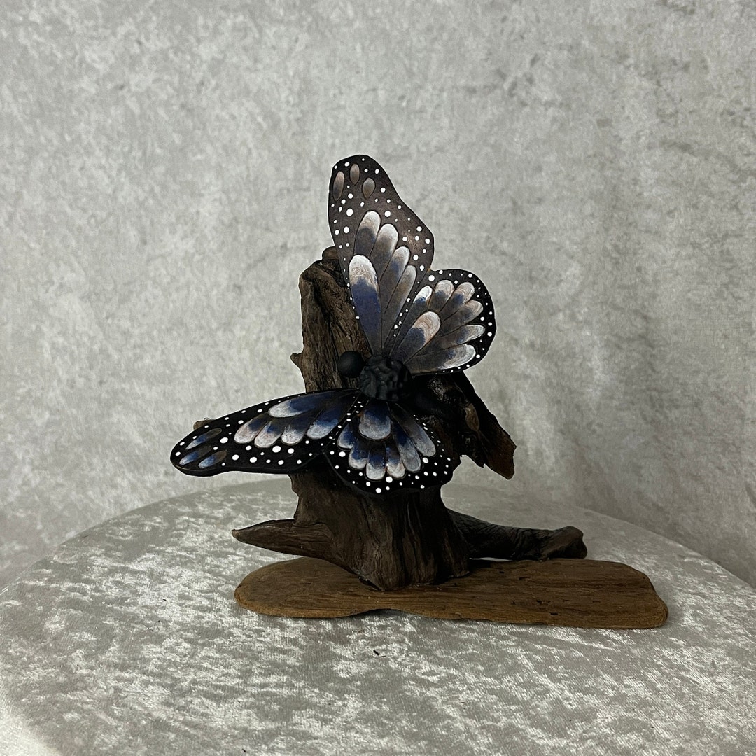 Blue “monarch” Butterfly on Driftwood. Each Wing is Cut Out of a Dried ...
