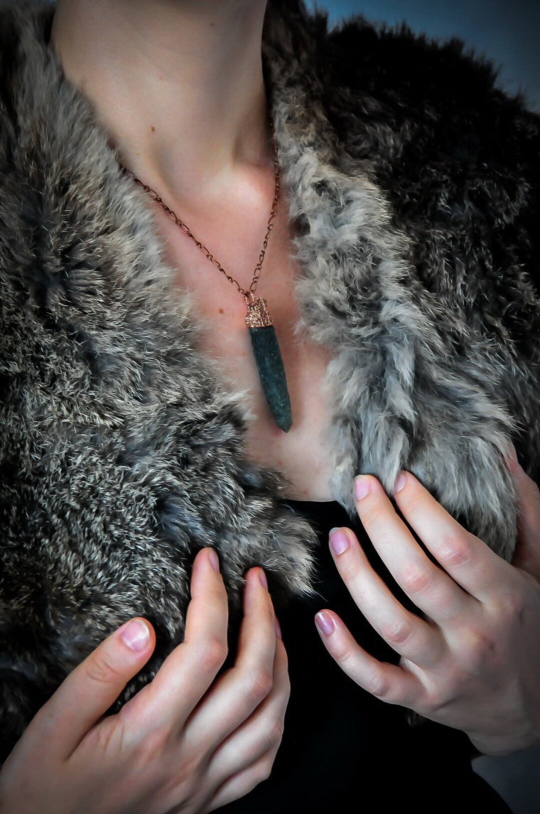 Electroformed Prasem Quartz Pendant: Raw Green Crystal Witchcraft ...