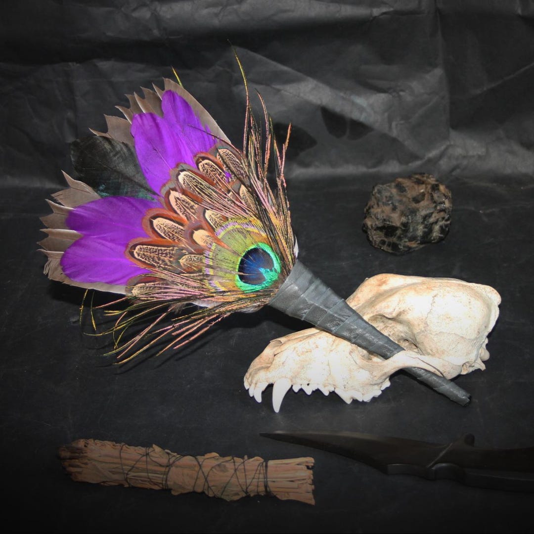 Rooster, Pheasant, Goose, Peacock Feathers Smudge Fan, Witchcraft ...