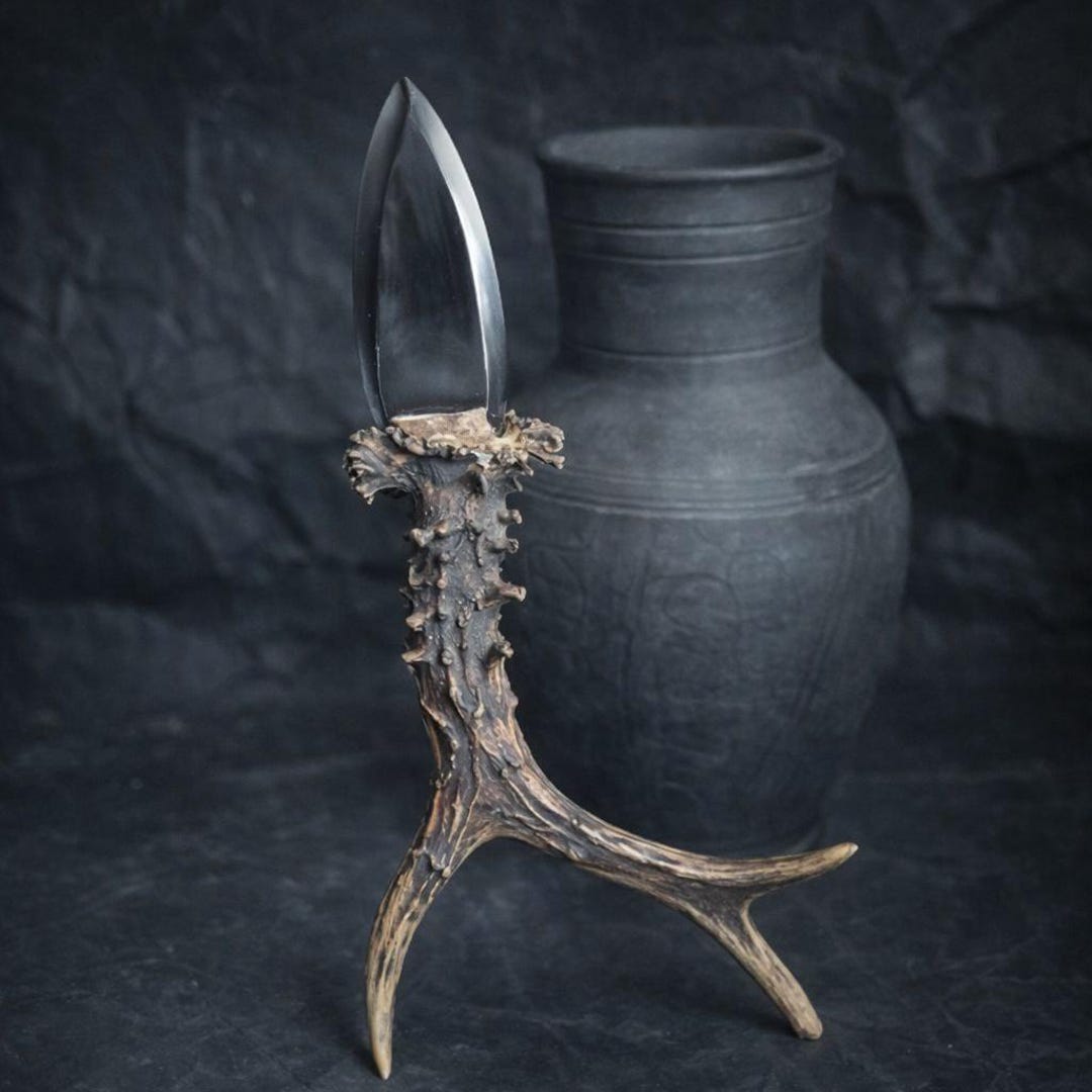 Obsidian Blade Athame: Deer Antler Handle Altar Knife - Etsy