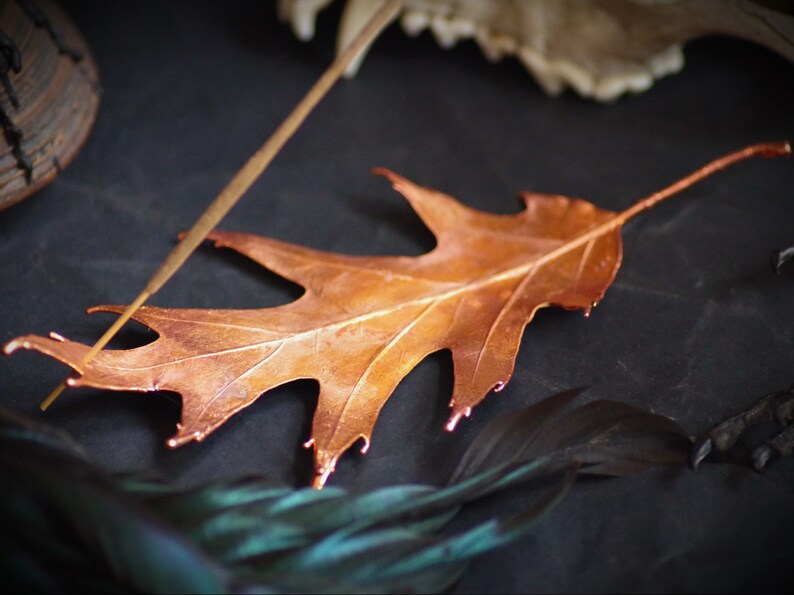 Incense stick holder from real oak leaf electroformed with | Etsy