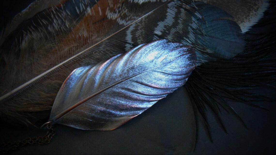 Electroformed Crow Feather_copper-plated_pagan Pendant_natural | Etsy