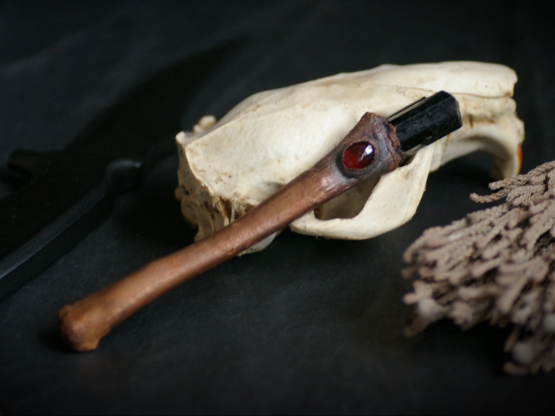 Electroformed Copper Bone Wand: Black Tourmaline & Garnet, Pagan Altar ...