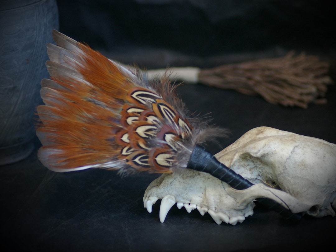 Dove, Pheasant Feathers Smudge Fan, Witchcraft, Shaman, Wiccan, Pagan ...