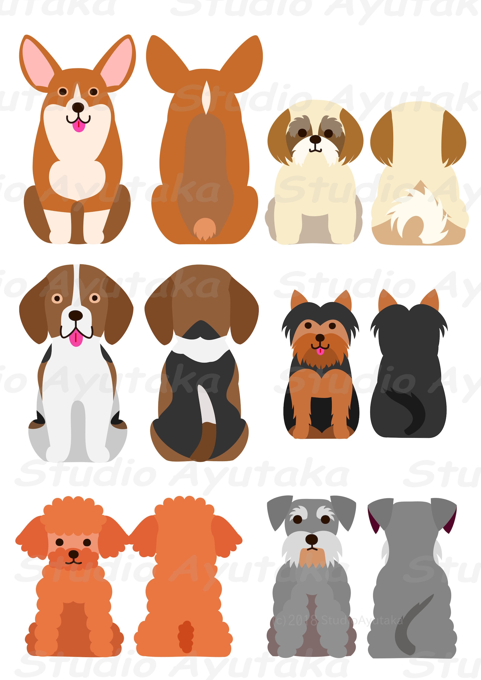 6 Dogs Sitting Front & Back Set Svg Png - Etsy