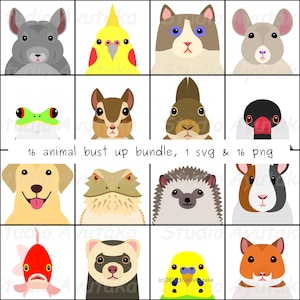 16 Animal Bust Ups Bundle, Svg, Png, Illustration, Digital Drawing ...