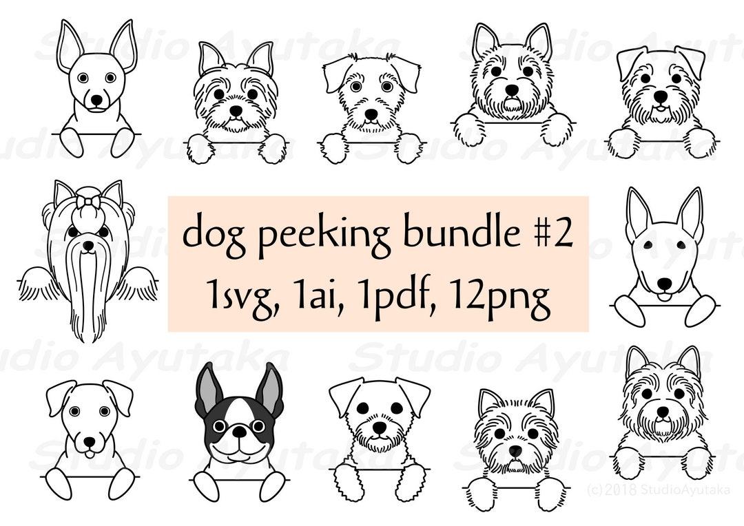 12 Dog Peeking Line Art Bundle(2), Svg, Ai, Pdf, Png - Etsy