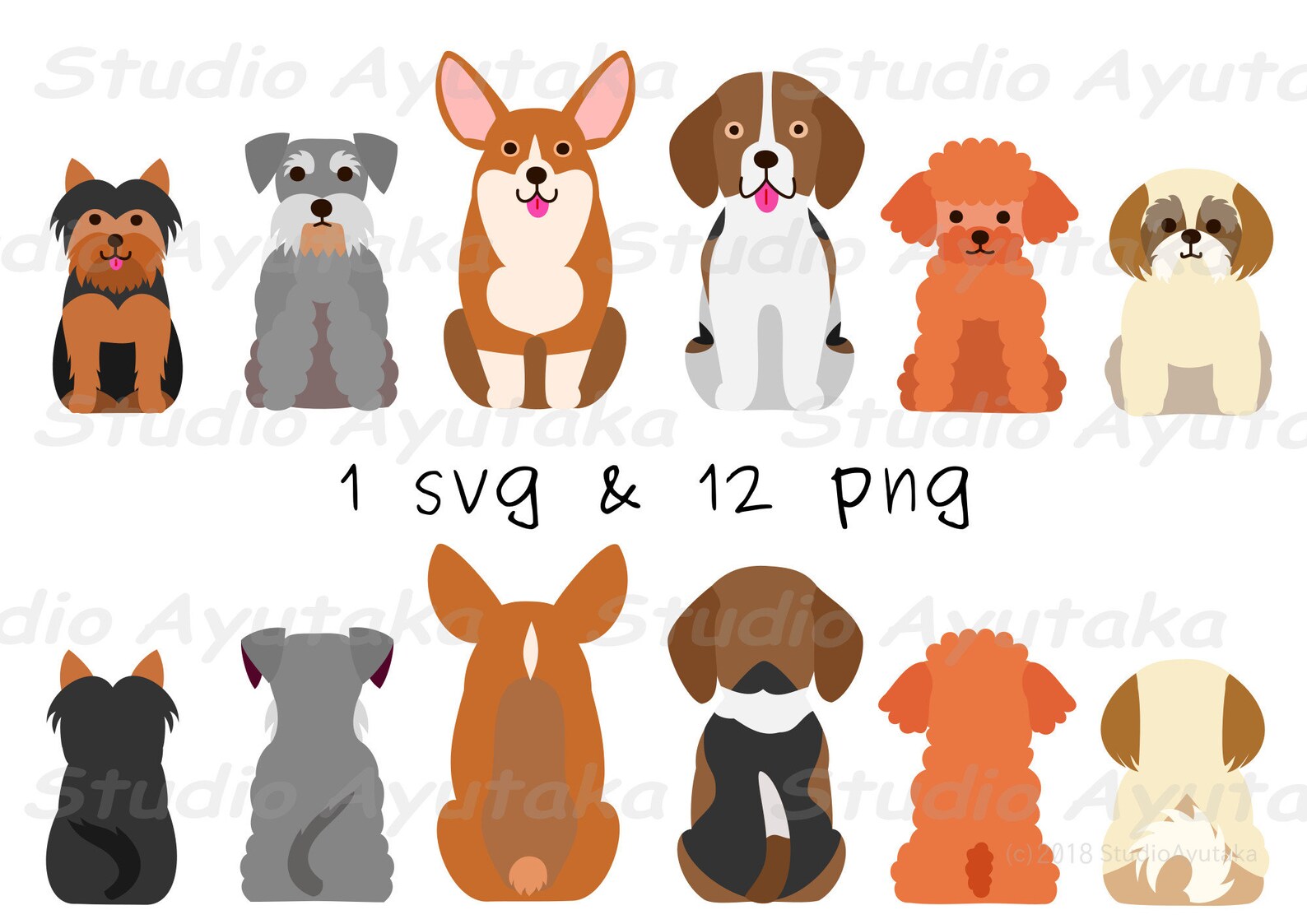 6 Dogs Sitting Front & Back Set, Svg, Png - Etsy