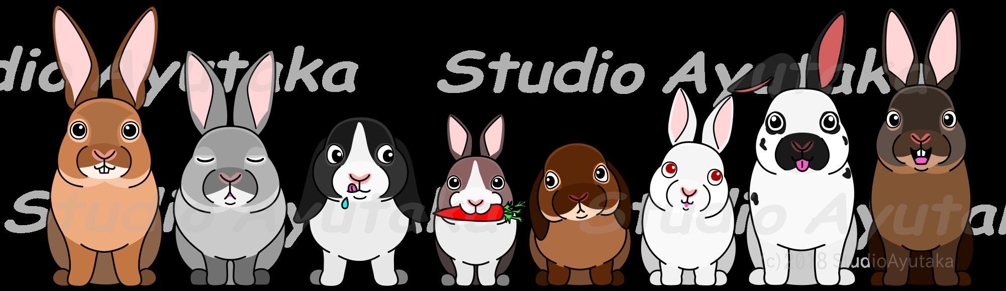 Rabbits Full Border Set 2, Line Art&color, Svg, Png, Illustration ...