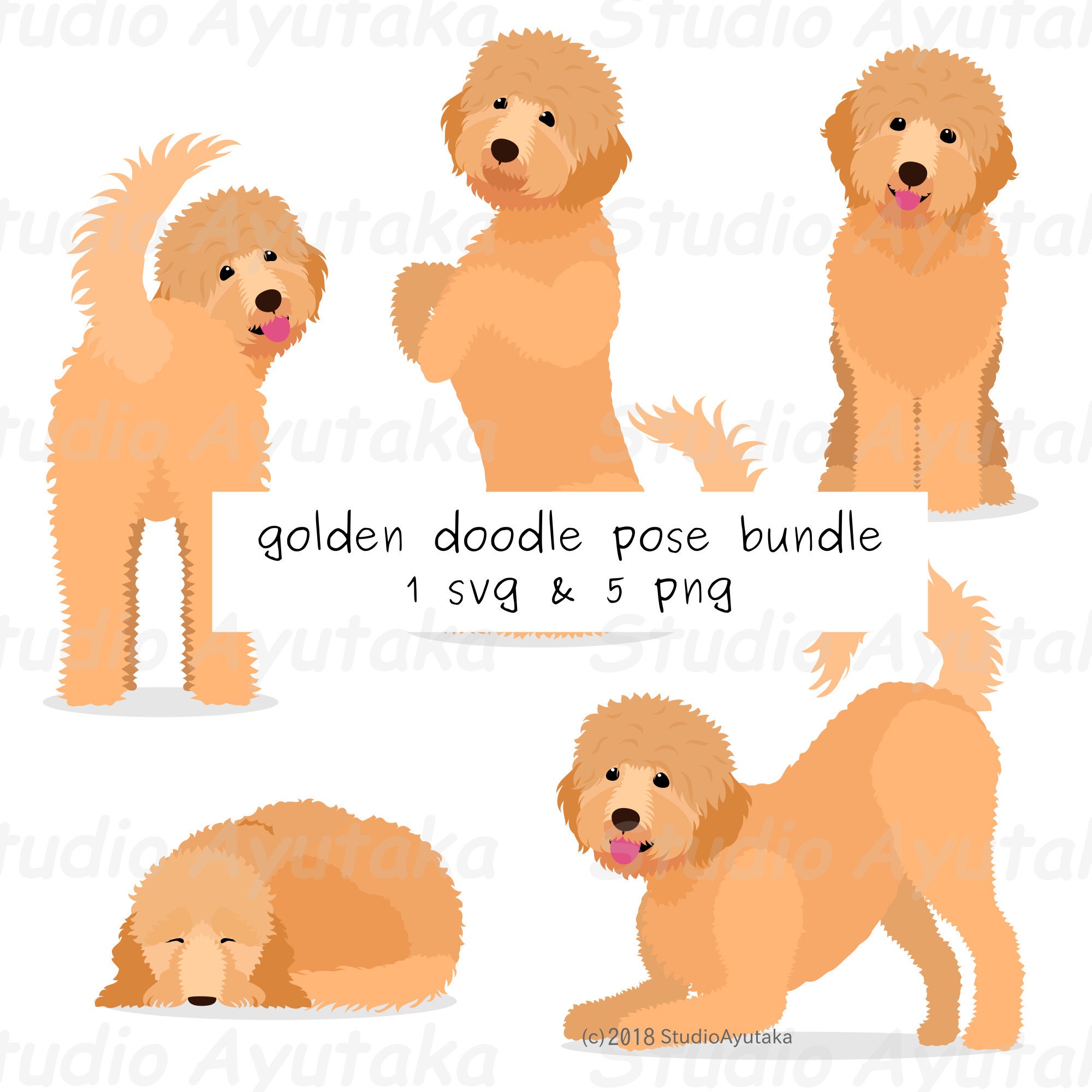 Goldendoodle Pose Bundle, Svg, Png, Illustration, Digital Drawing ...