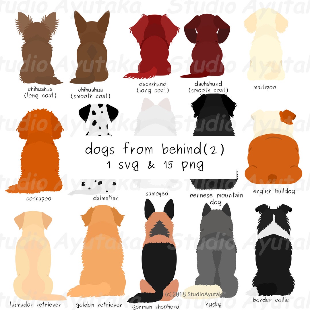 Dogs From Behind Bundle(2), 15 Breeds, Svg, Png,illustration, Digital ...