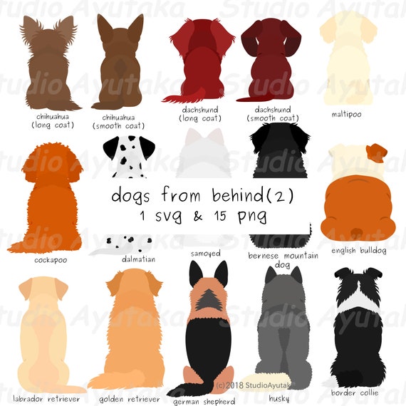 Dogs from behind bundle2 15 breeds svg png | Etsy