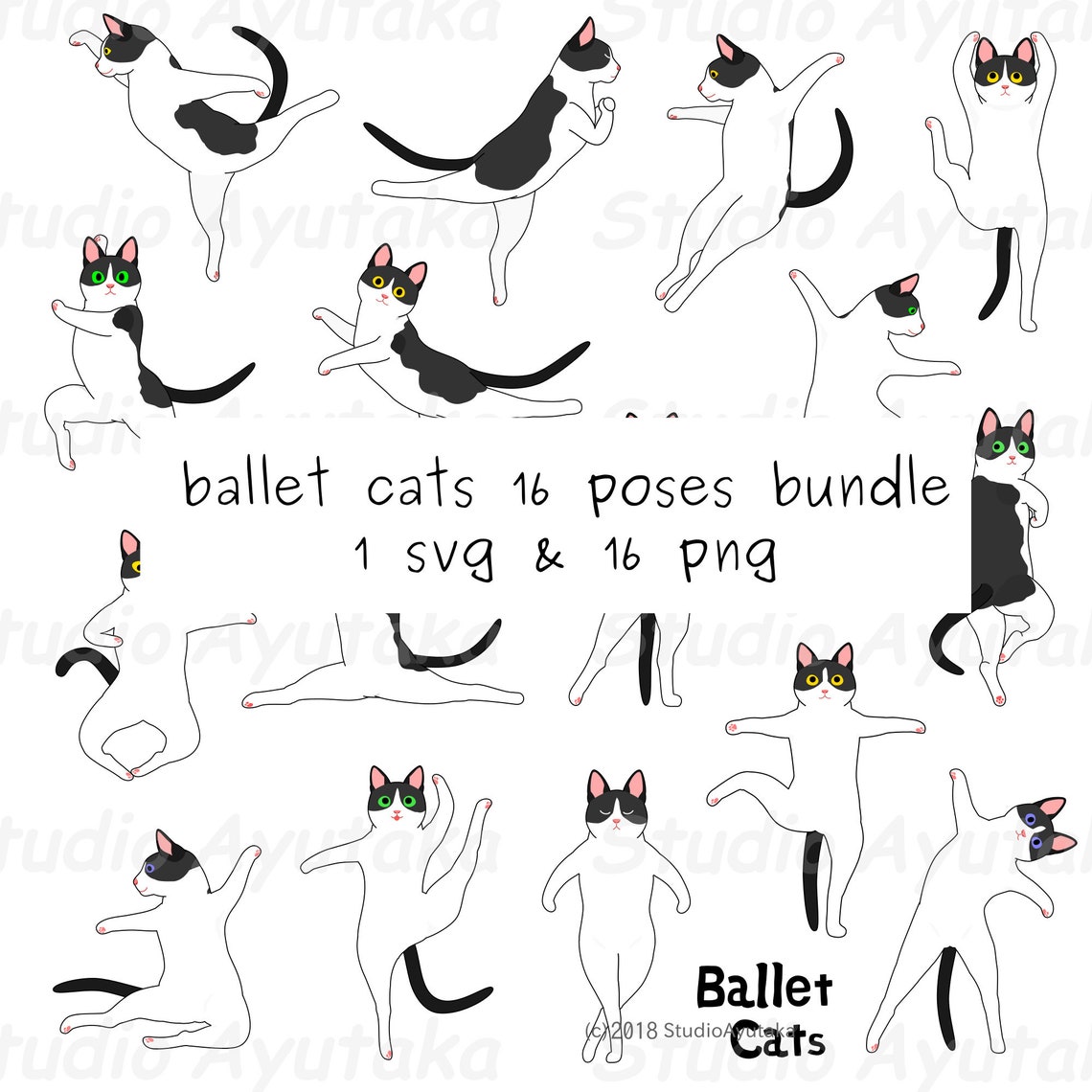 Ballet Cats 16 Poses Bundle Svgpng - Etsy