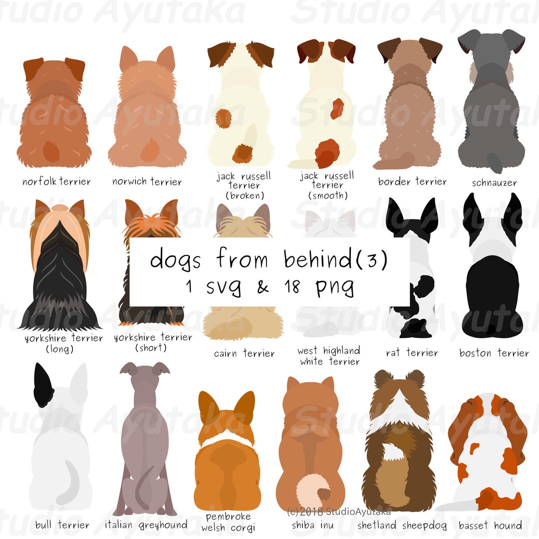 Dogs From Behind(3), Svg, Png, Illustration, Digital Drawing,handmade ...