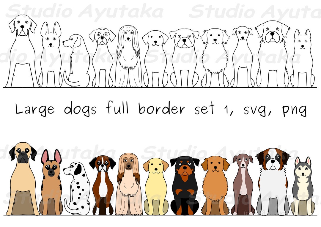 Large Dogs Full Border Set 1, Line Art&color, Svg, Png - Etsy