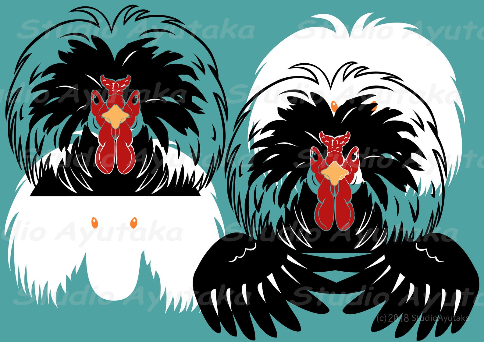 Polish Chicken Rooster Peeking and Head Bundle Line Art With - Etsy