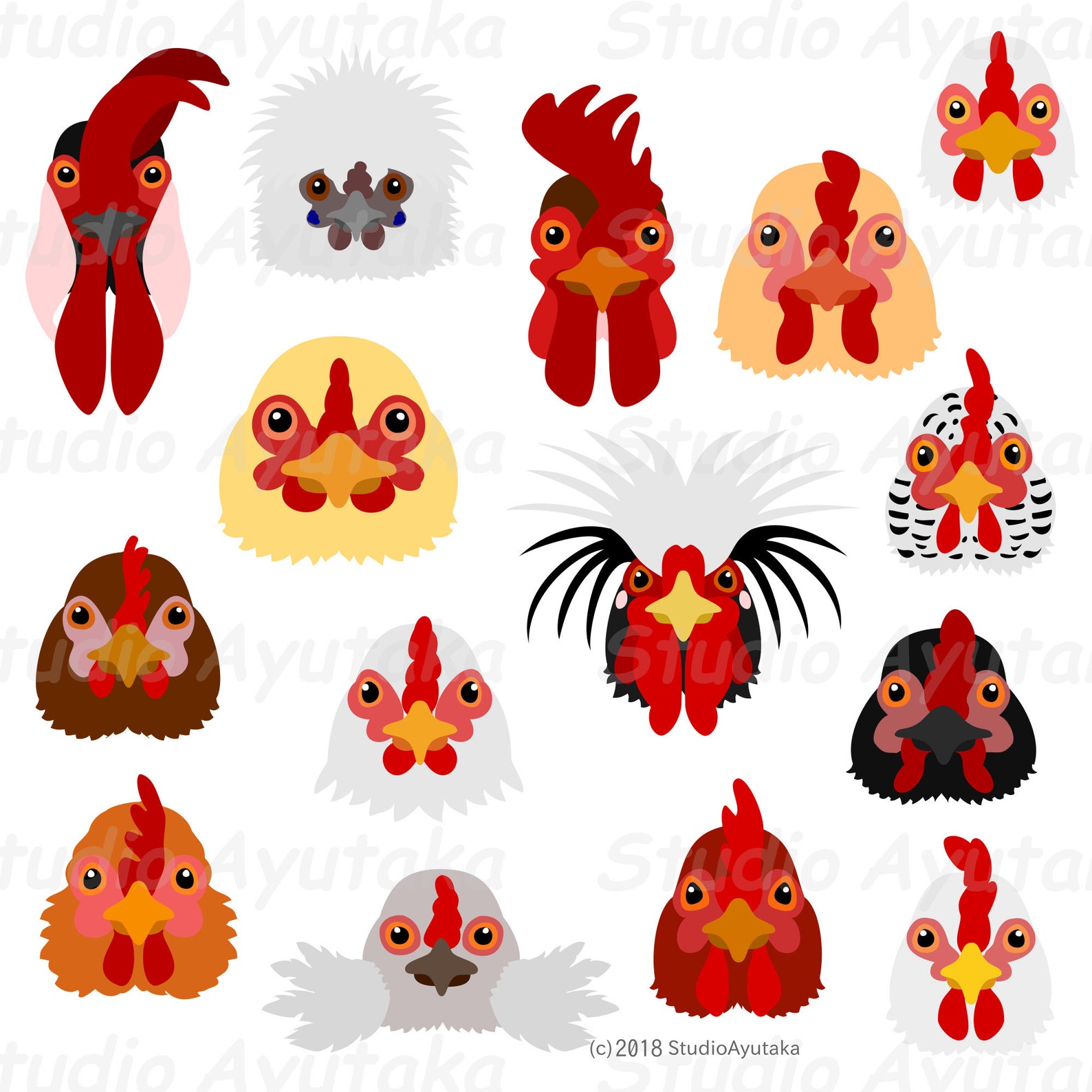 15 Chicken Heads Bundle Ai Pdf Png | Etsy
