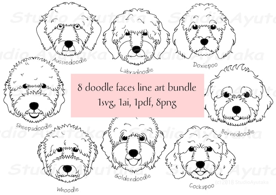8 Doodle Breed Dog Head Line Arts Bundle Svg Ai Pdf Png - Etsy