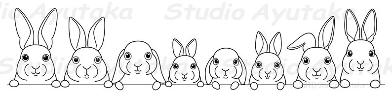 Rabbits Face Border Set 1 Lineart & Color Svg Png - Etsy