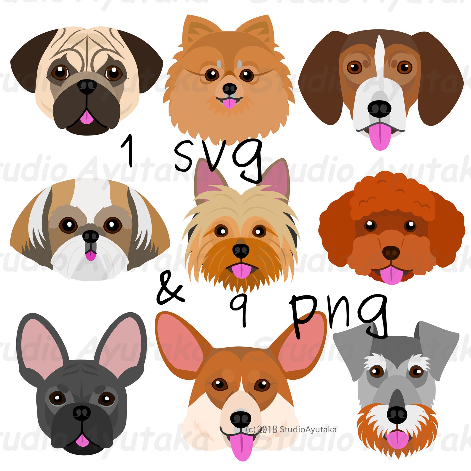 9 Small Dogs Faces Bundle, Svg, Png - Etsy