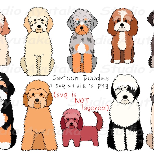 10 Doodle Breeds Cartoon Dogs Bundle Svg Png Ai | Etsy