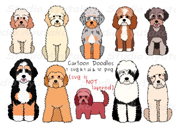 10 Doodle Breeds Cartoon Dogs Bundle Svg Png Ai | Etsy