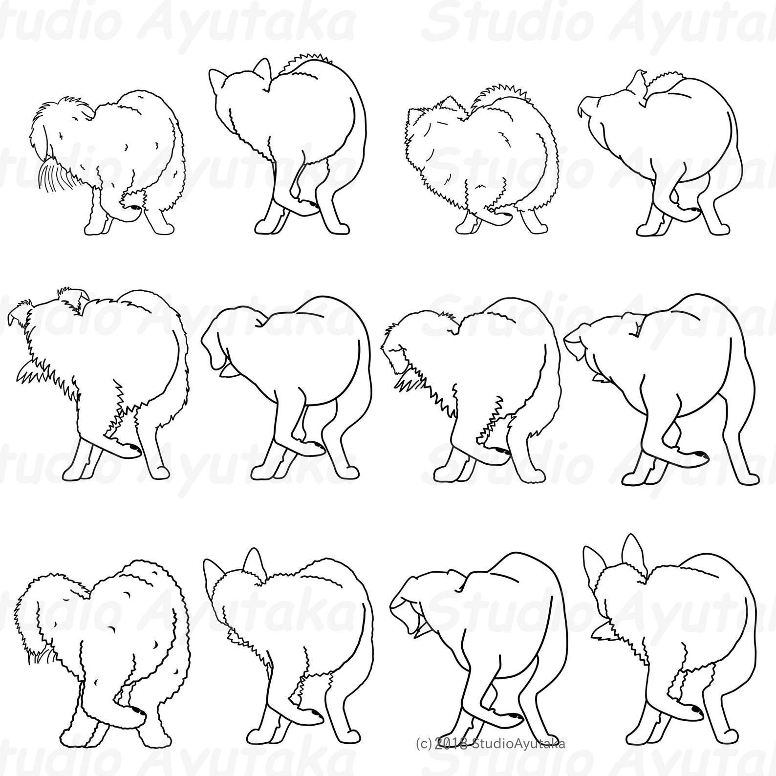 Dog Chewing His Tail Line Art Bundle, Front and Back Svg, Pdf, Png ...