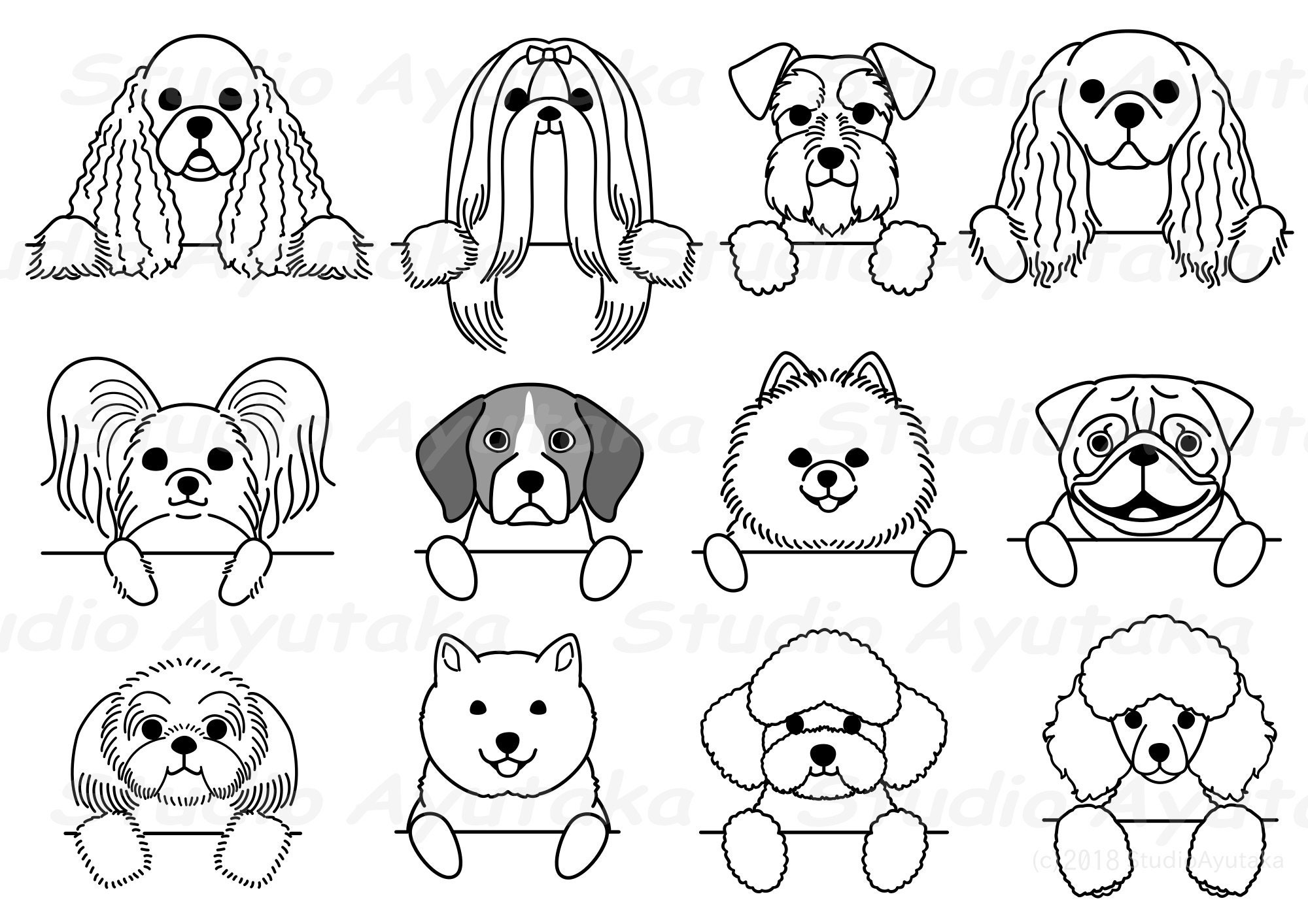 12 Dog Peeking Line Art Bundle1 Svg Ai Pdf Png - Etsy Ireland