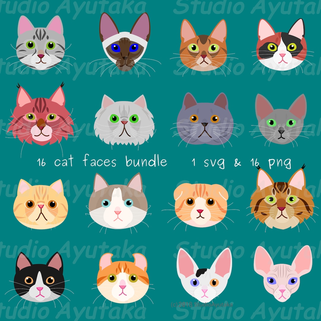 16 Cat Faces Bundle, Svg, Png - Etsy
