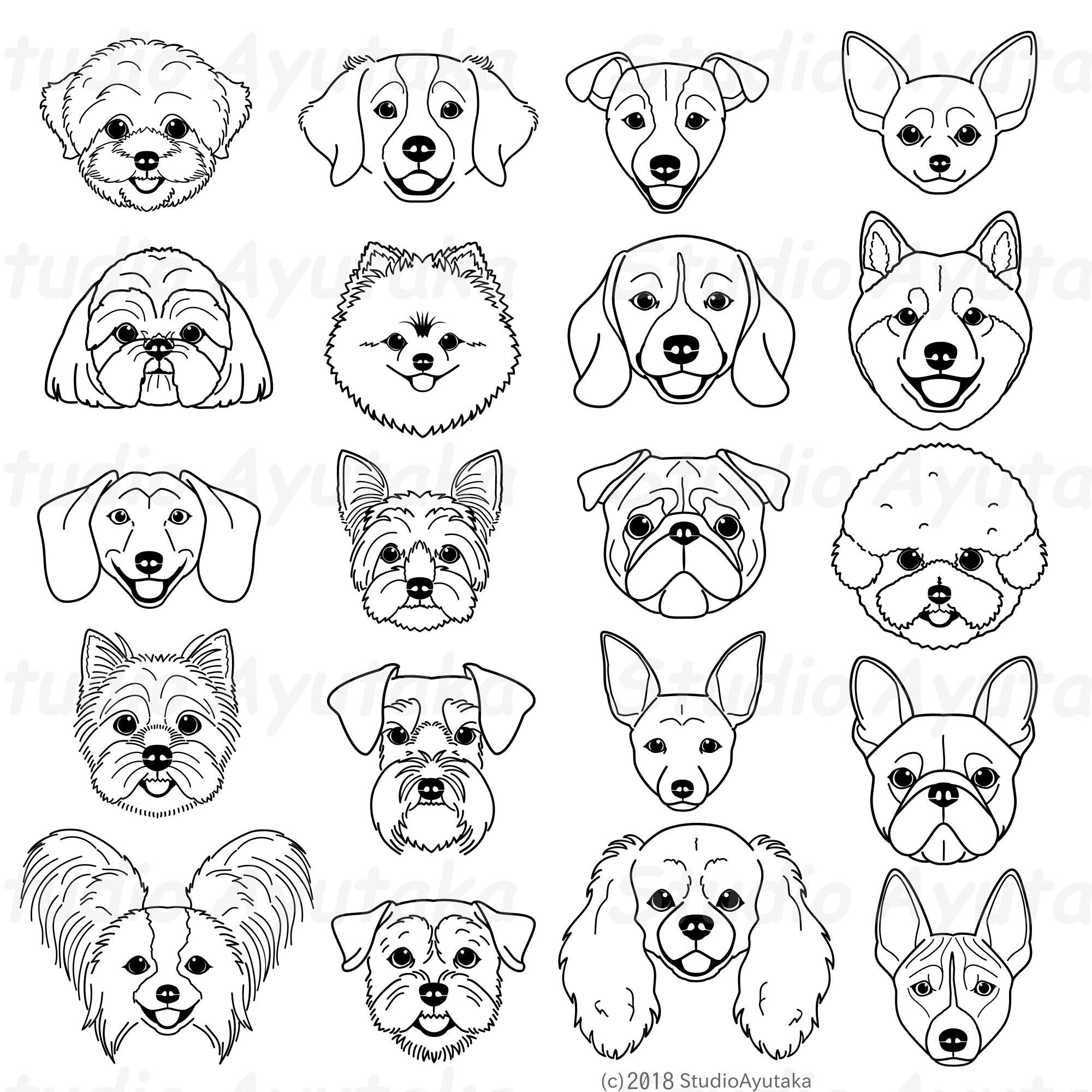 40 Realistic Dog Faces Line Drawing Big Bundle, Svg, Png, Digital ...