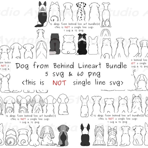 60 Dogs From Behind Lineart Big Bundle Svg Png - Etsy