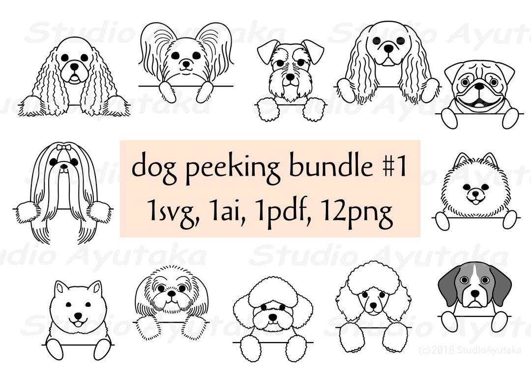 12 Dog Peeking Line Art Bundle(1), Svg, Ai, Pdf, Png - Etsy Australia