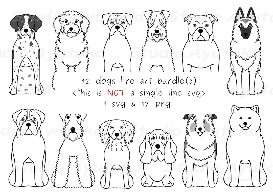 12 Dogs Line Art Bundle(5), Svg, Png, Illustration, Digital Drawing ...