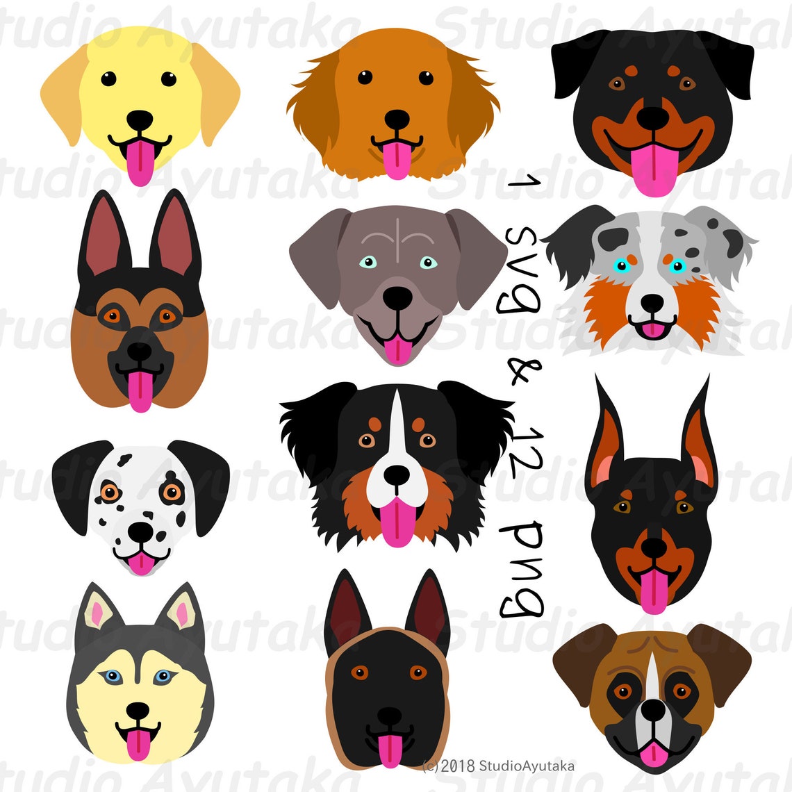 12 Large Dog Face Set Svg Png | Etsy