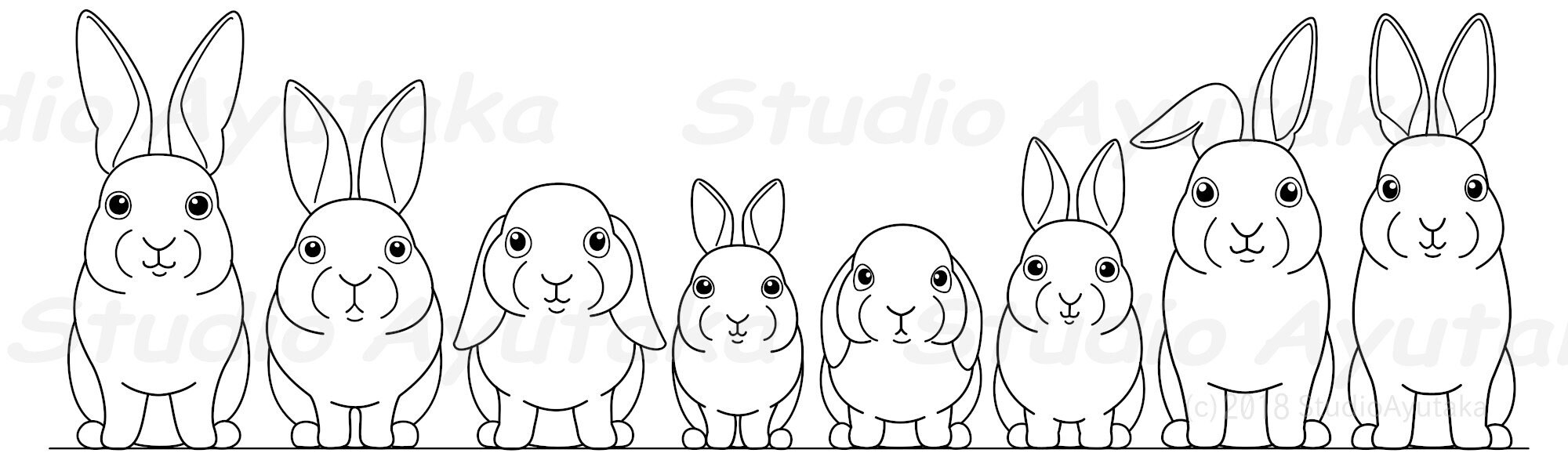 Rabbits Full Border Set 1 Line Art&color Svg Png | Etsy