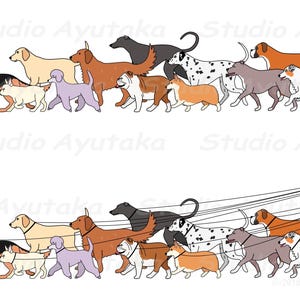 A Pack of Dogs Walking(color With Outline), 2 Png Files, No Individual ...