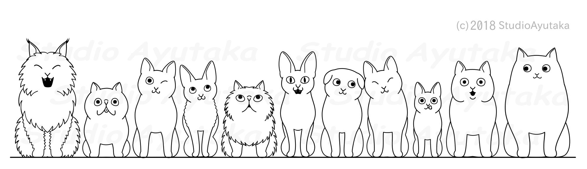 Cats Full Border Set 2, Line Art & Color , Svg, Png, Illustration ...