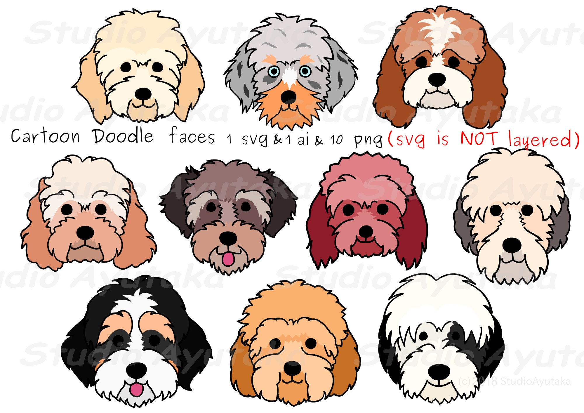 10 caras de perro de dibujos animados de raza doodle svg - Etsy México