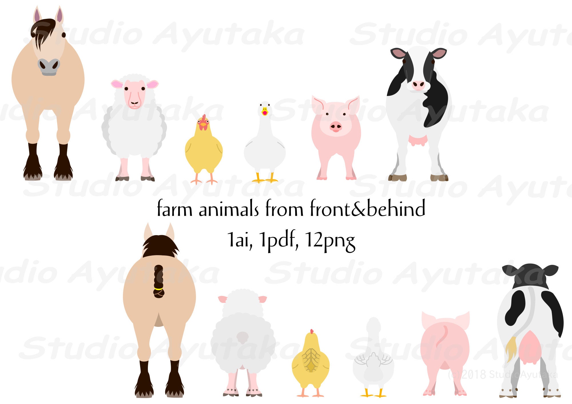 6 Farm Animals Front & Back Bundle Png Ai Pdf - Etsy