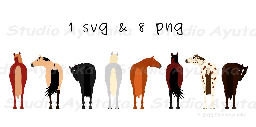 Set of 8 Hand-drawn Horses Rear View Clipart, - Cute & Unique Digital ...
