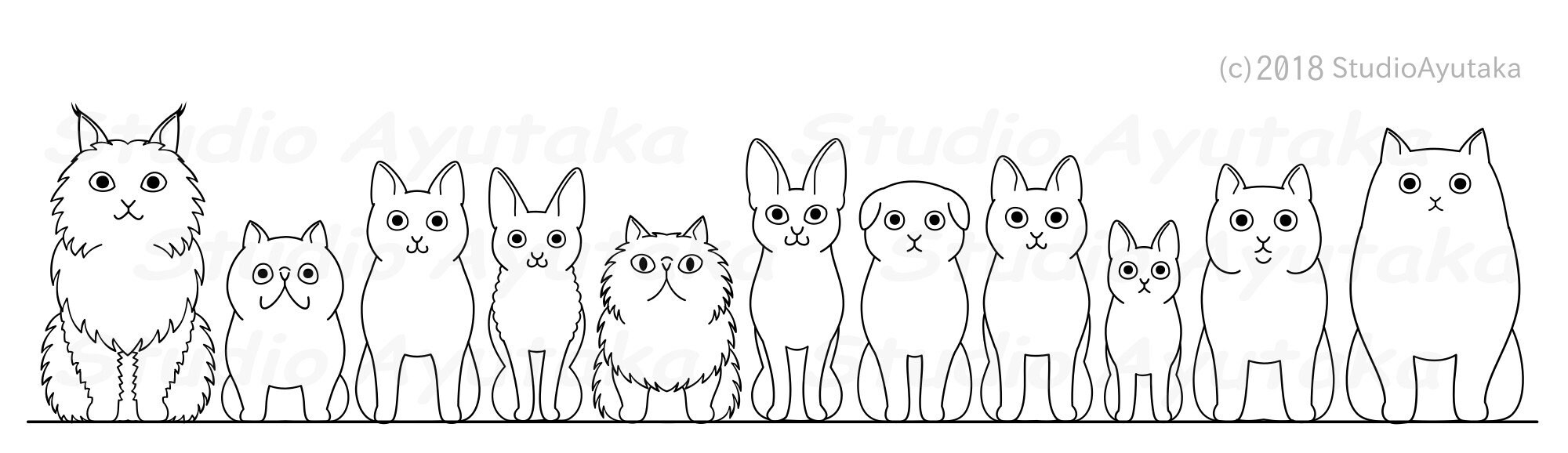 Cats Full Border Set 1 Line Art & Color Svg Png | Etsy