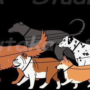 A Pack of Dogs Walking(color With Outline), 2 Png Files, No Individual ...