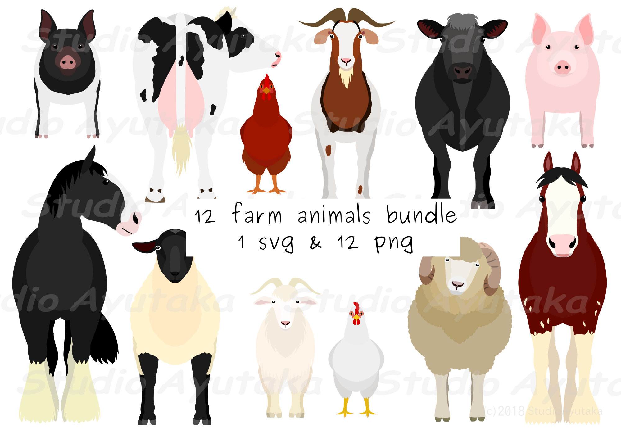 12 farm animals bundle svg png | Etsy