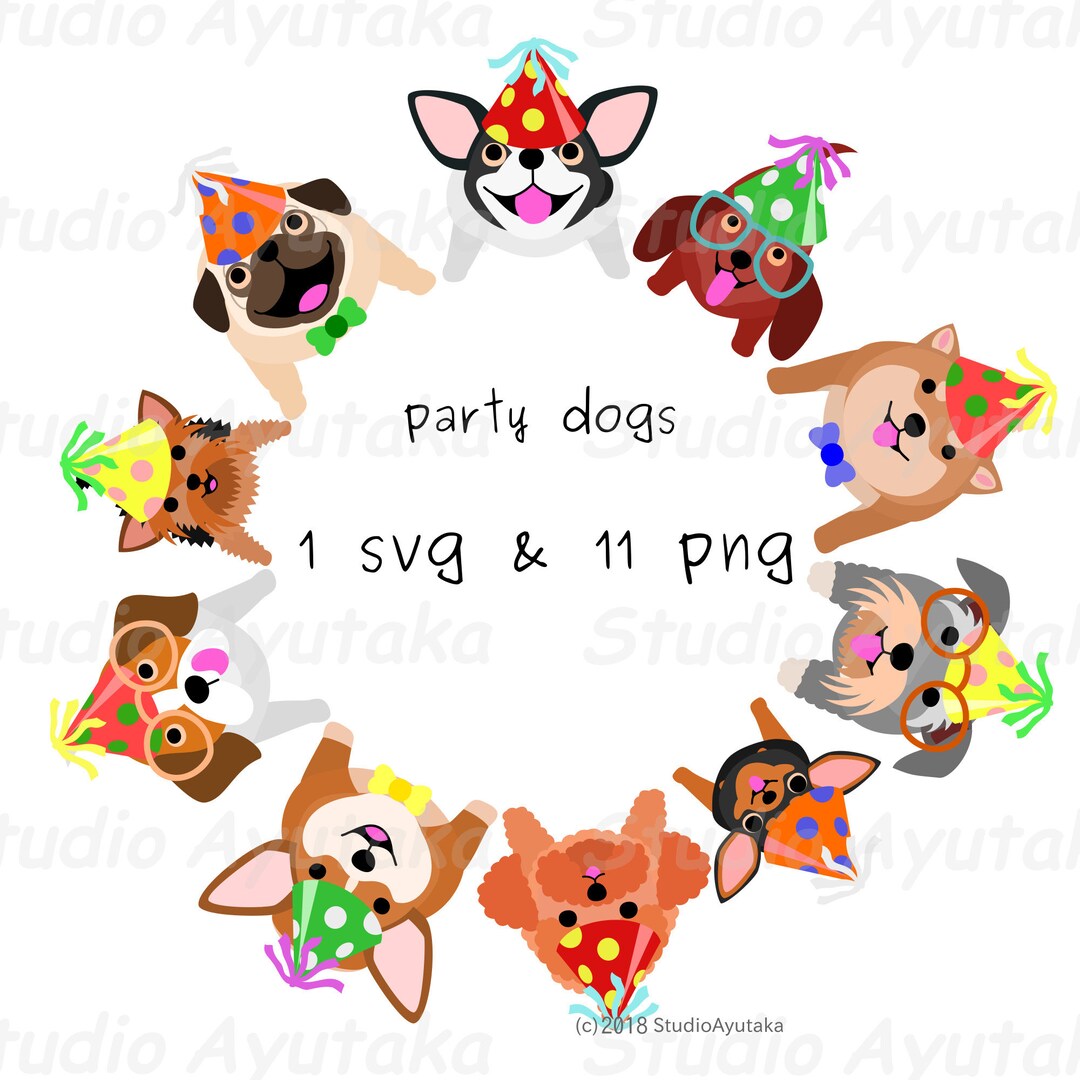 10 Party Dogs Circle Design, Png, Svg, Illustration, Digital Drawing ...