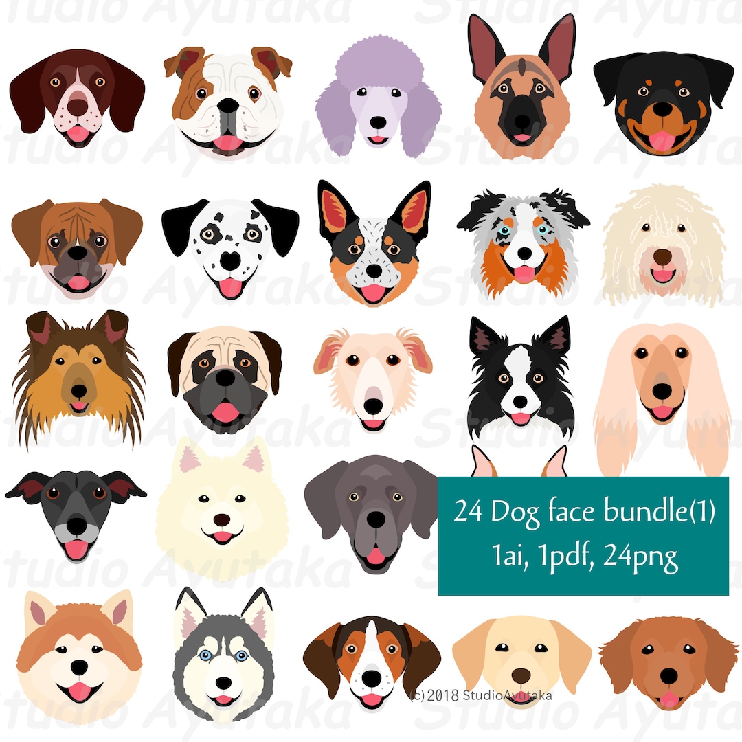 Smiling Dog Faces Bundle(1), 1ai, 1pdf, 24png - Etsy