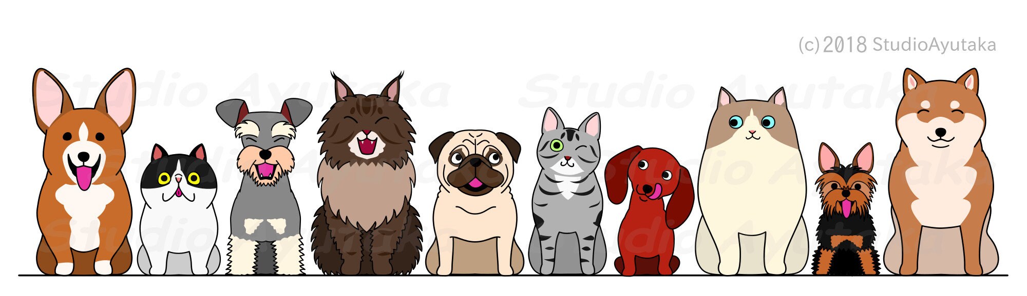 Cats & Dogs Full Border Set 2 Line Art and Color Svg Png | Etsy