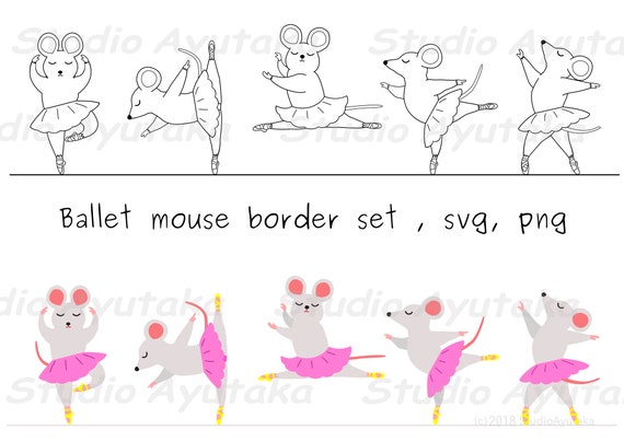 Ballerina Mouse Border Set Line Art &color Svg Png - Etsy